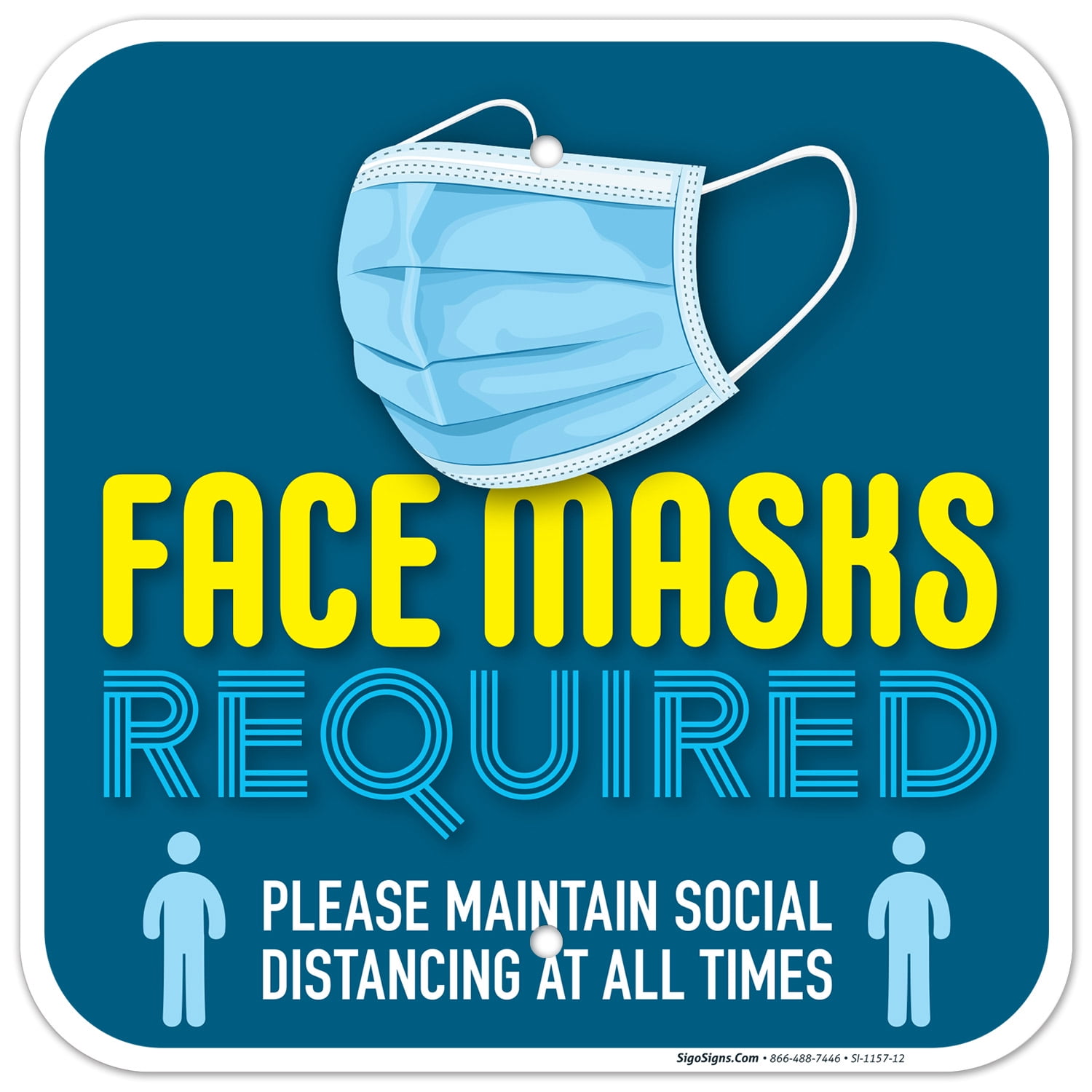Face Mask Required Sign, Social Distancing Signs, 12x12 Aluminum ...