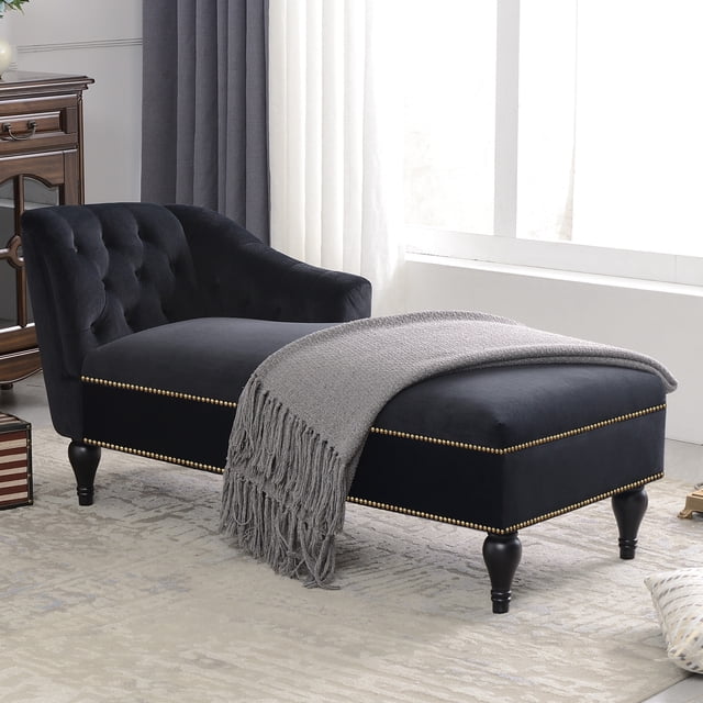 Noble House 58" Velvet Chaise Lounge,Button Tufted Right Arm Facing ...
