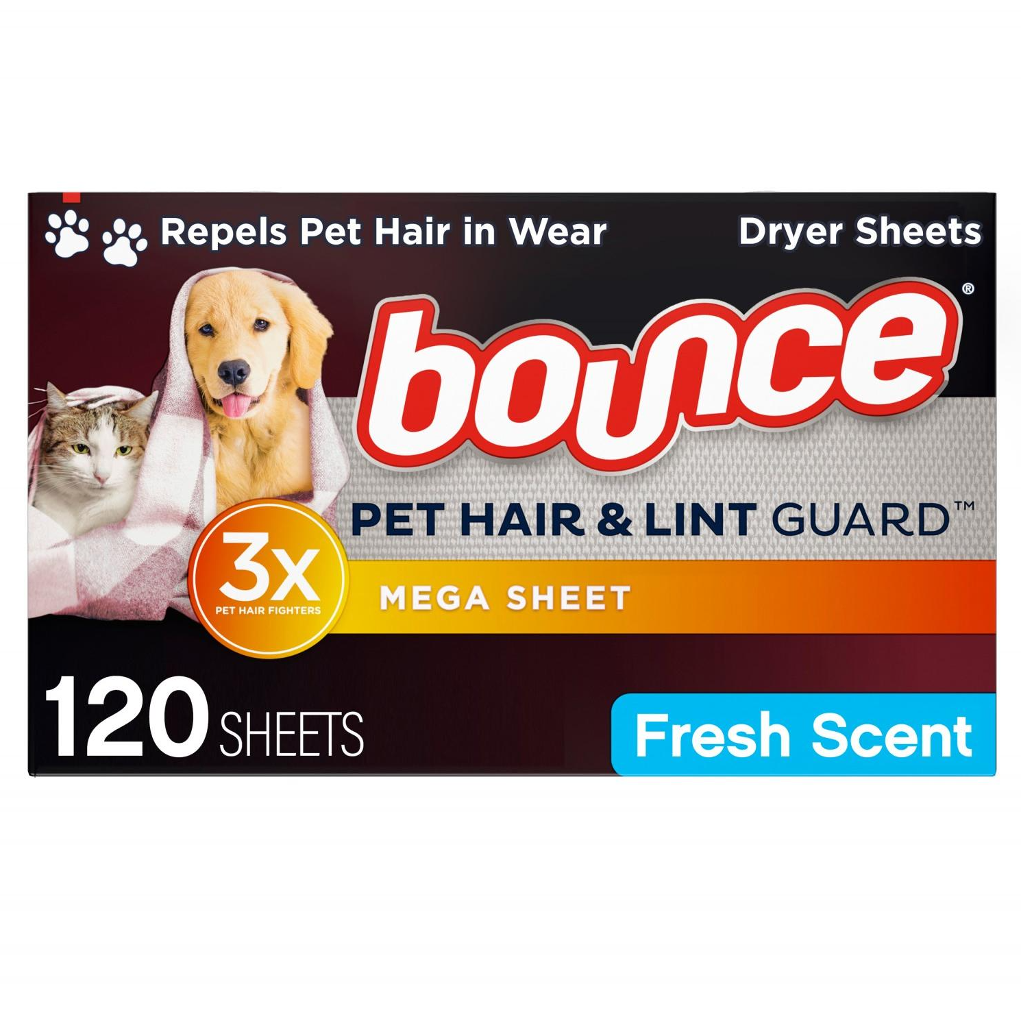 Bounce Pet Hair And Lint Guard Mega Dryer Sheets Fresh Scent 120 Ct Bounce Pet Hair And Lint Guard Mega Dryer Sheets Fresh Scent 120 Ct