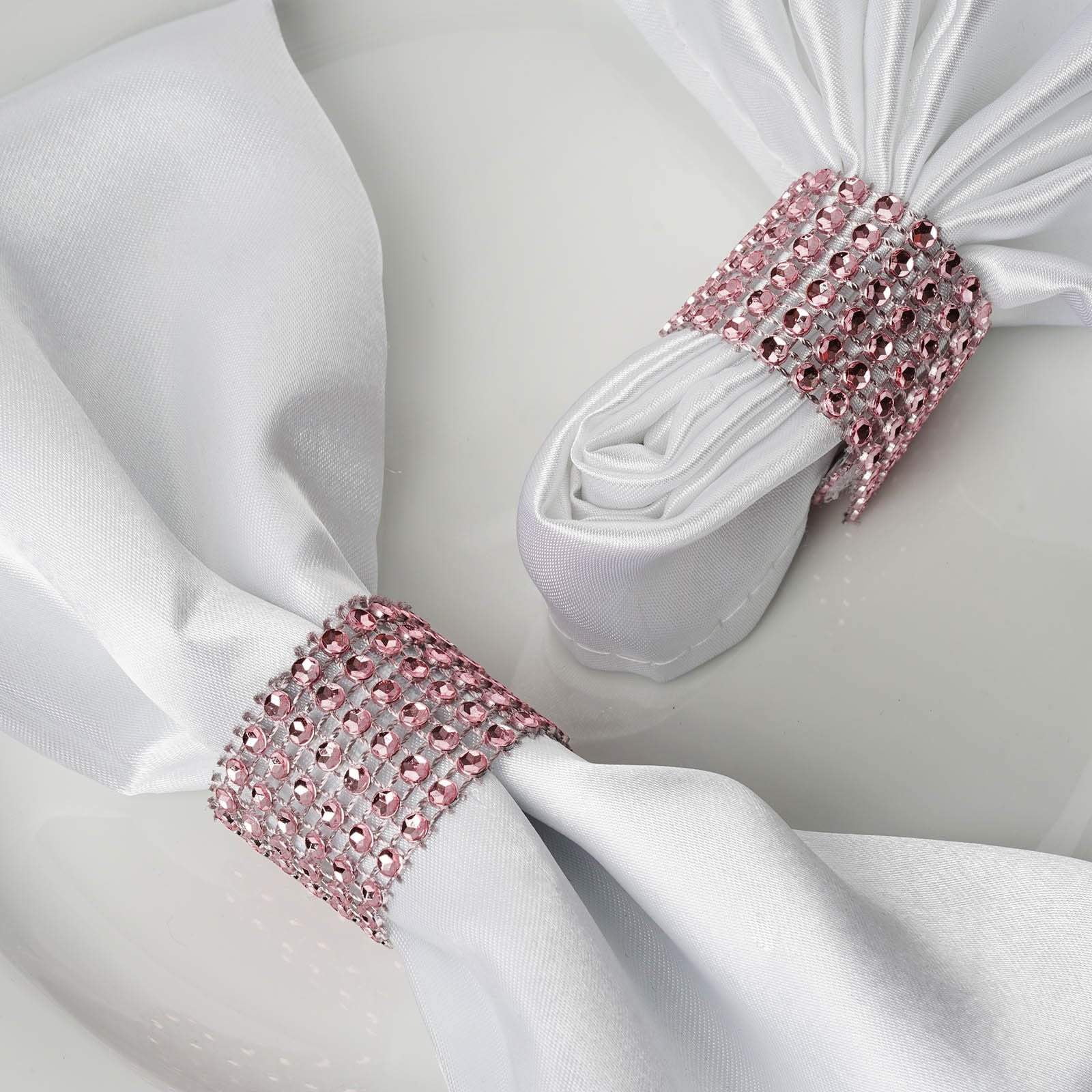 Efavormart 10 Pack Pink Diamond Rhinestone Napkin Ring With Self ...