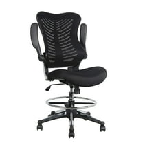BizChair Mid-Back White LeatherSoft Drafting Chair with Adjustable Foot ...