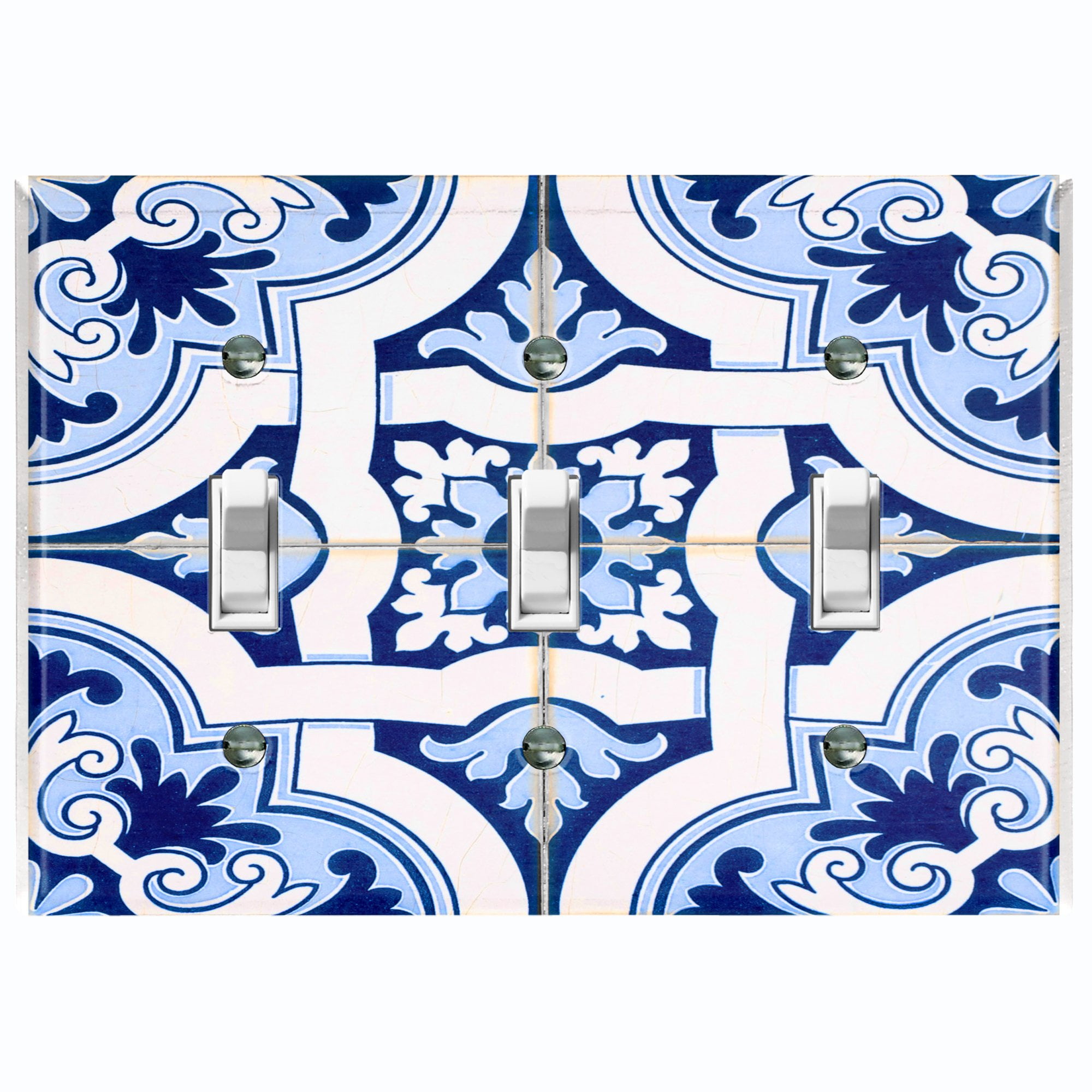 Metal Light Switch Plate Cover Elegant Blue White Mandala Tile Pattern ...