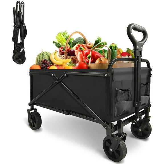 Folding Wagon for Sand with Big Wheels, Upgraded Beach Cart with 13 ...