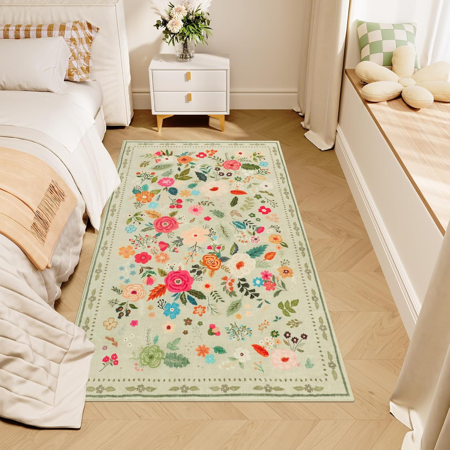 Click here for Siabc-Small Area Rug 3x5 Floral Washable Rug Green... prices