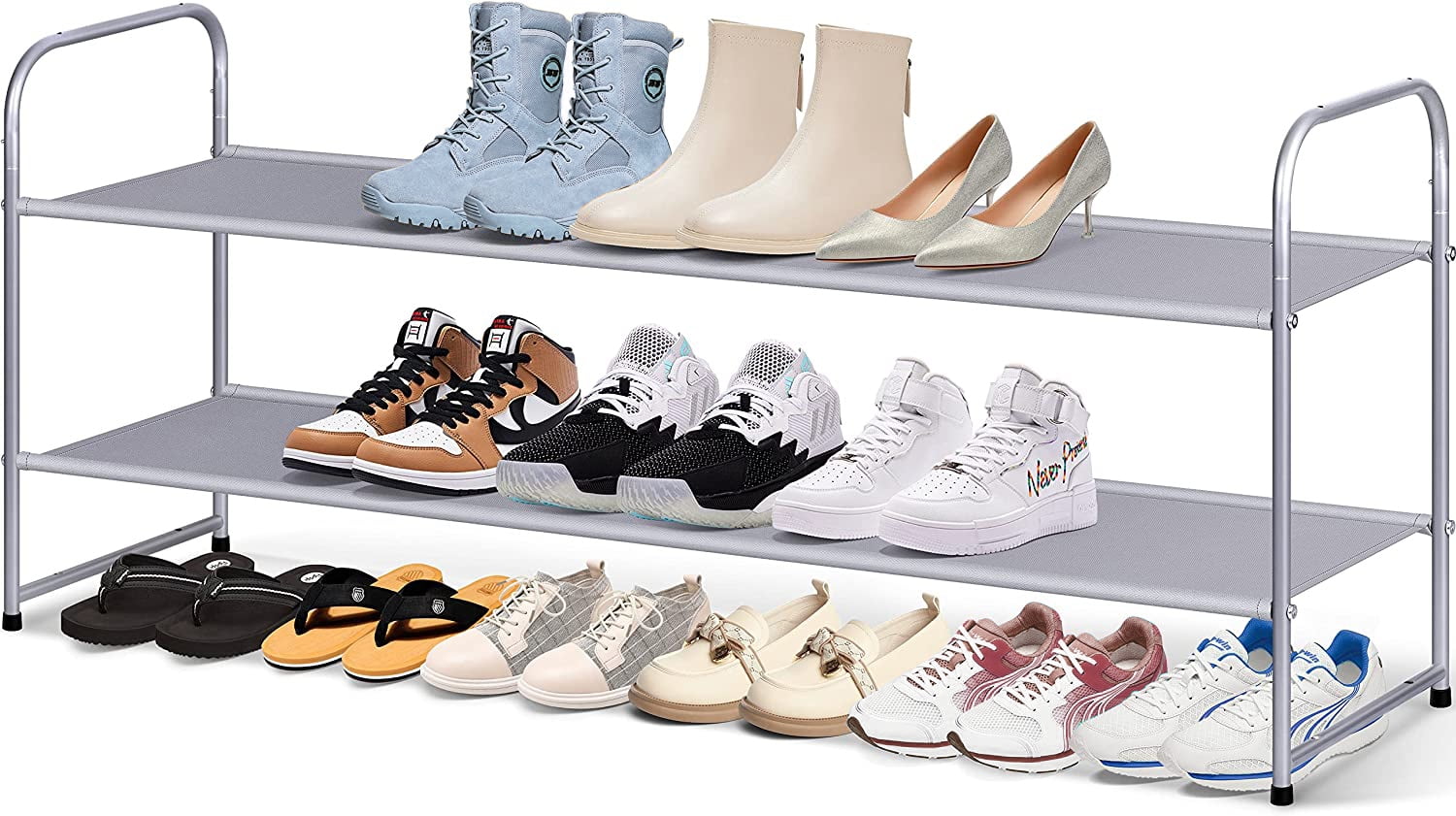 MISSLO 2 Tier Stackable Long Shoe Rack 18 Pairs Metal Shoe Storage ...