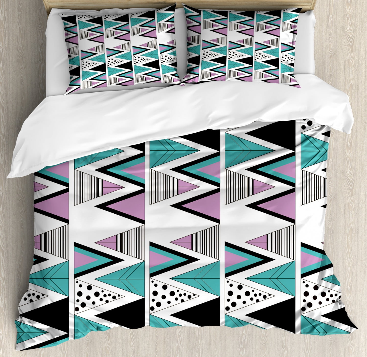 Geometric Duvet Cover Set Queen Size 80s Memphis Zigzag Triangles