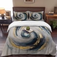 Abstract Swirl Duvet Cover Set Queen Size, Modern Minimalist Gold Blue ...