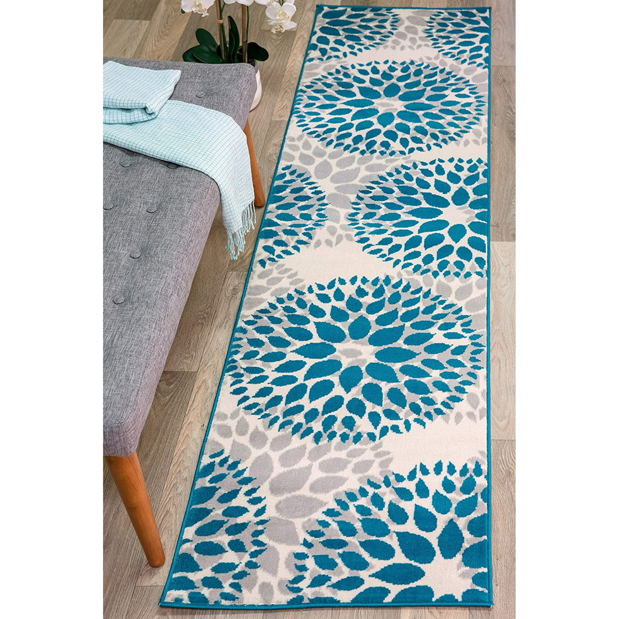 Modern Floral Circles Design Runner Cpdd 2 X 7 2 Blue Blue 2 X 72 2 X 72