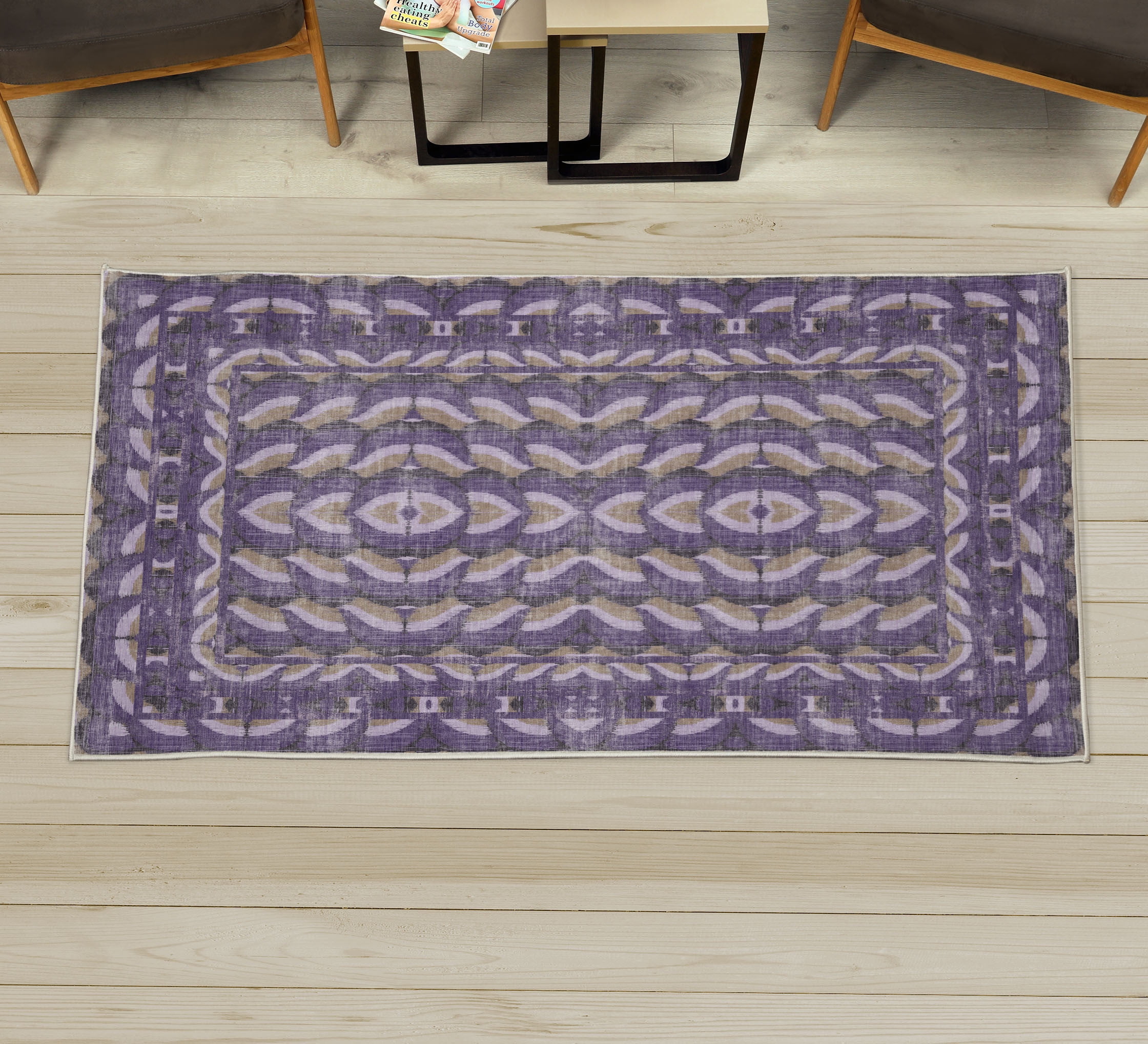 Bohemian Decorative Rug, Ethnic Retro Inspired Oval Ikat Like Ornaments ...