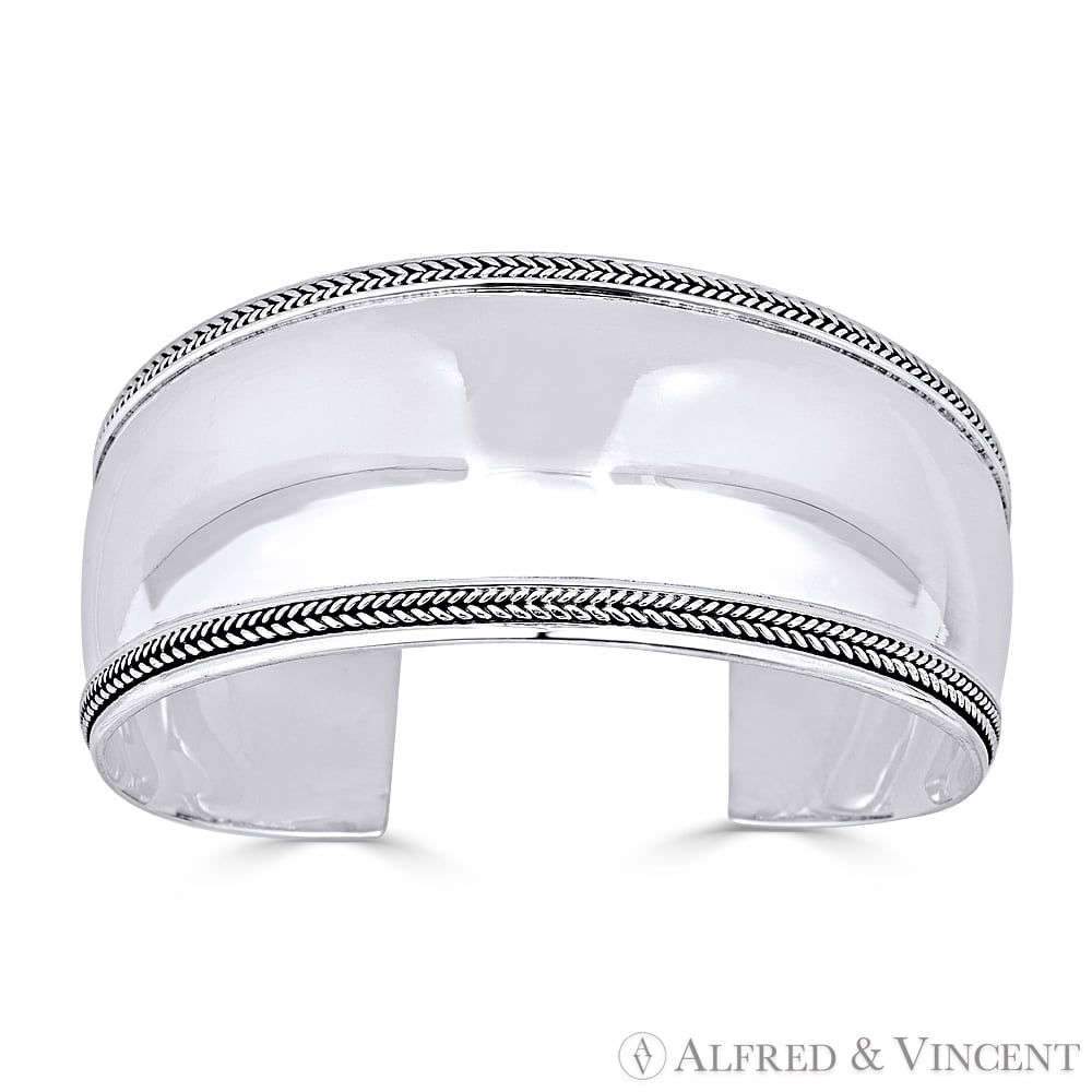 Polished & Rib-Detailed Adjustable Open Wide-Cuff Bangle in .925 ...