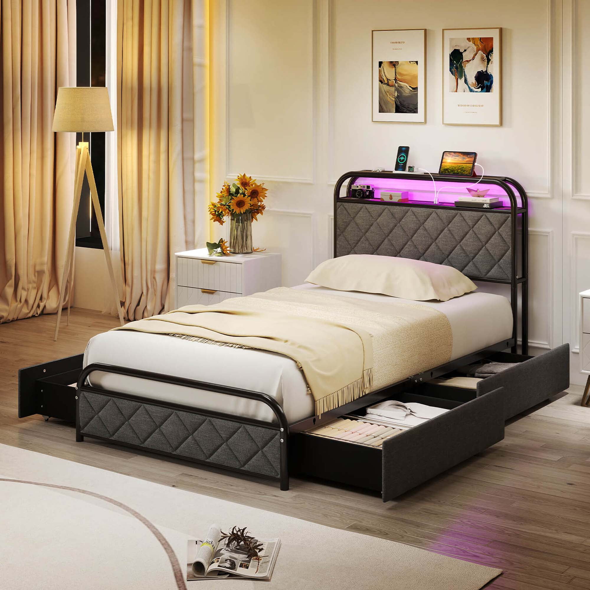 Click here for Costway Twin Size Bed Frame With Led Lights & Char... prices