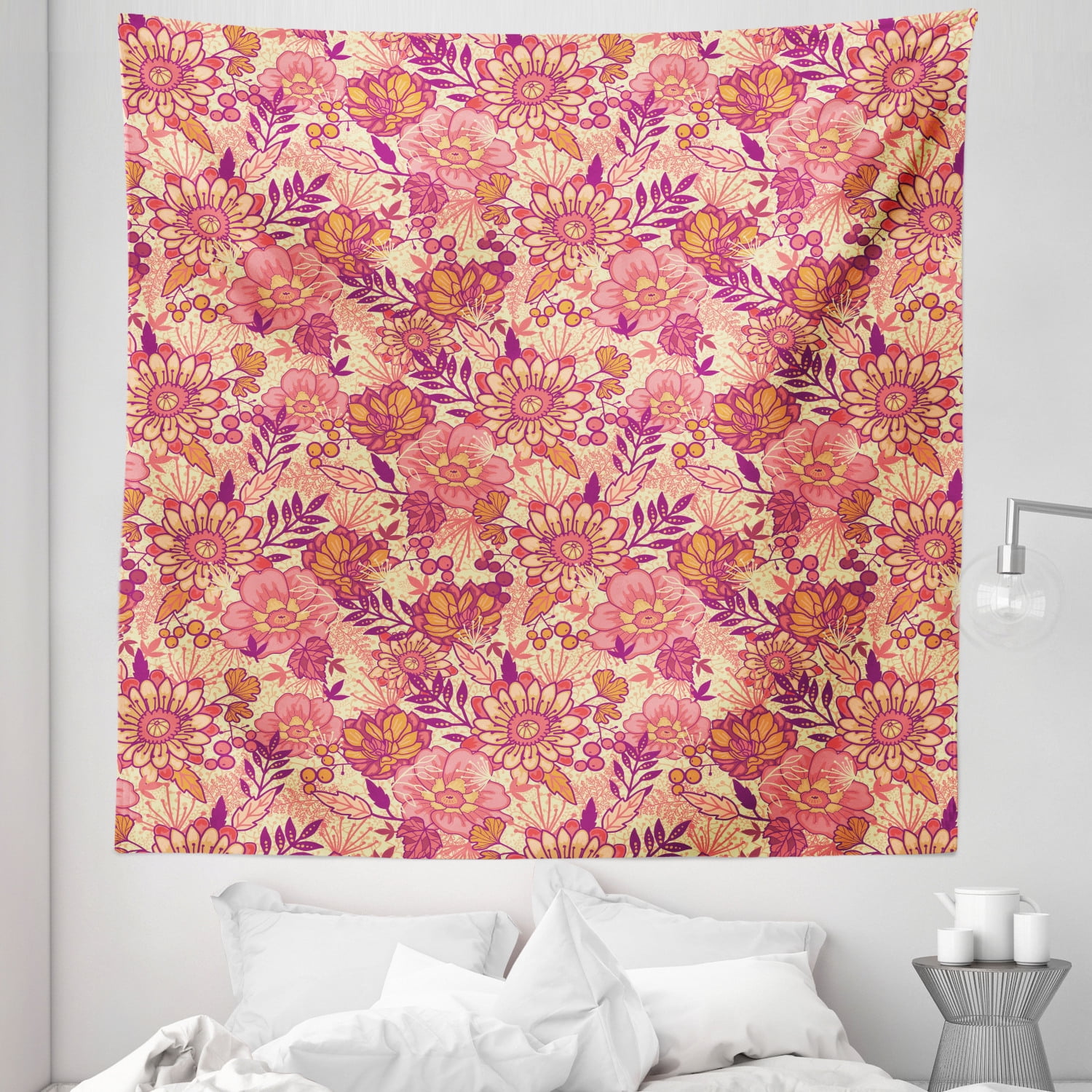 Purple Rose Tapestry, Flowers Spring Awakening Lawn Floral Pattern ...