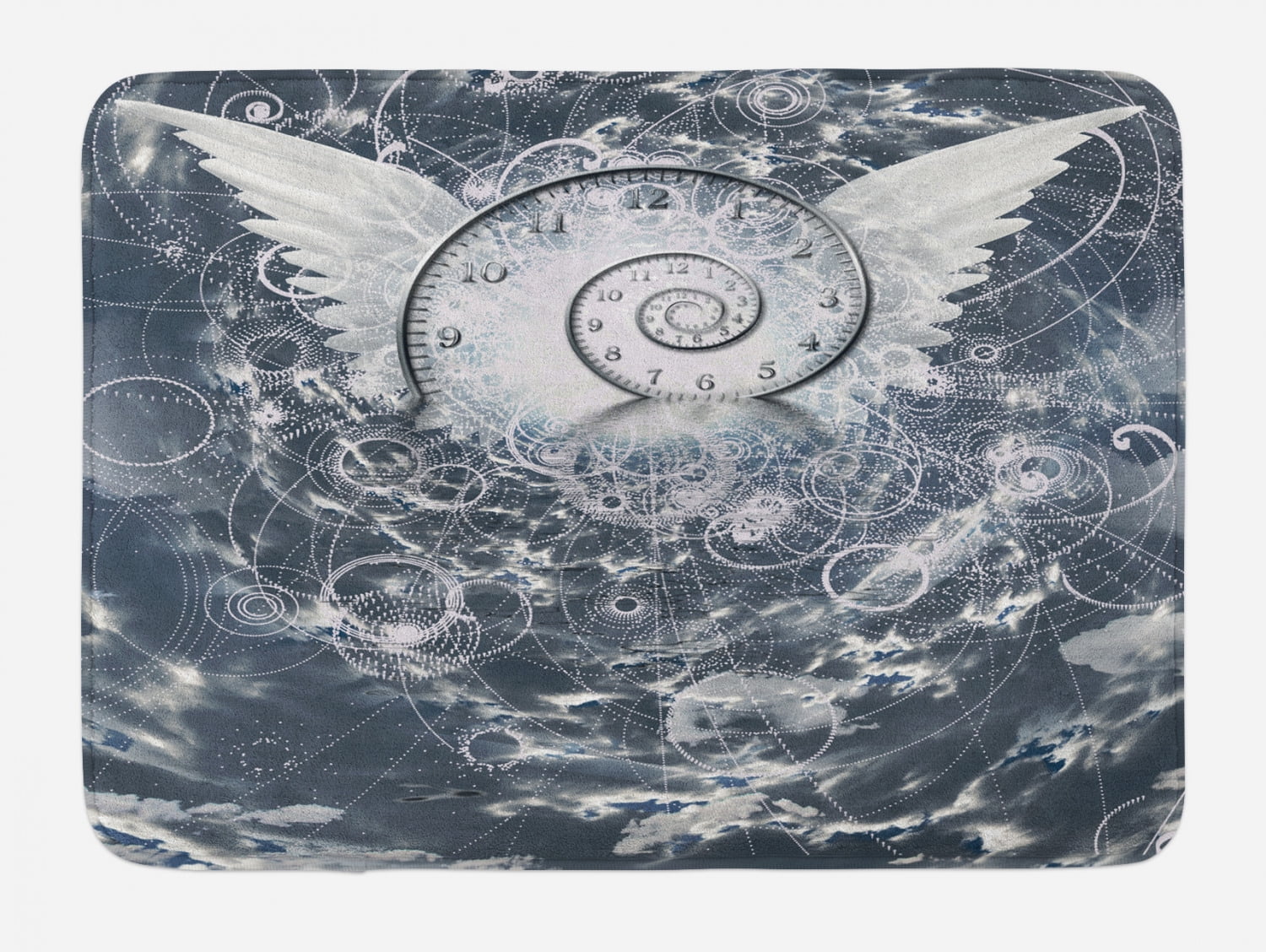 Psychedelic Bath Mat, Surreal Paint with Wings and Time Spiral in Cloud ...