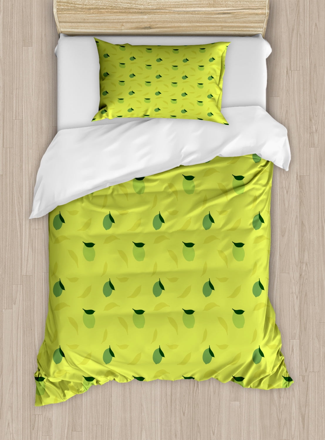 Lime Duvet Cover Set Twin Size, Silhouette of Citrus Fruit with Leaf ...