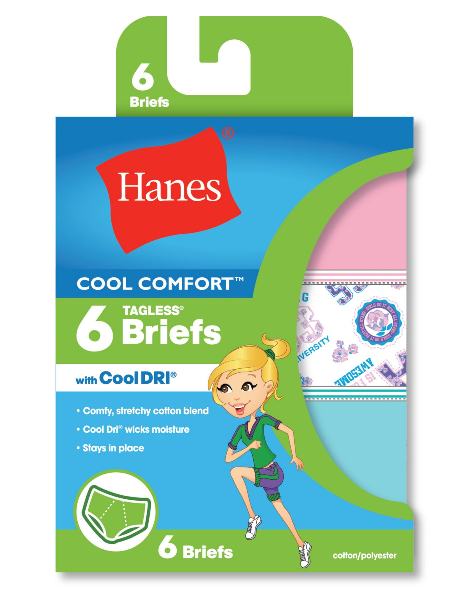 Hanes Girls Underwear, 6 Pack Cool Comfort Briefs (Little Girls & Big ...