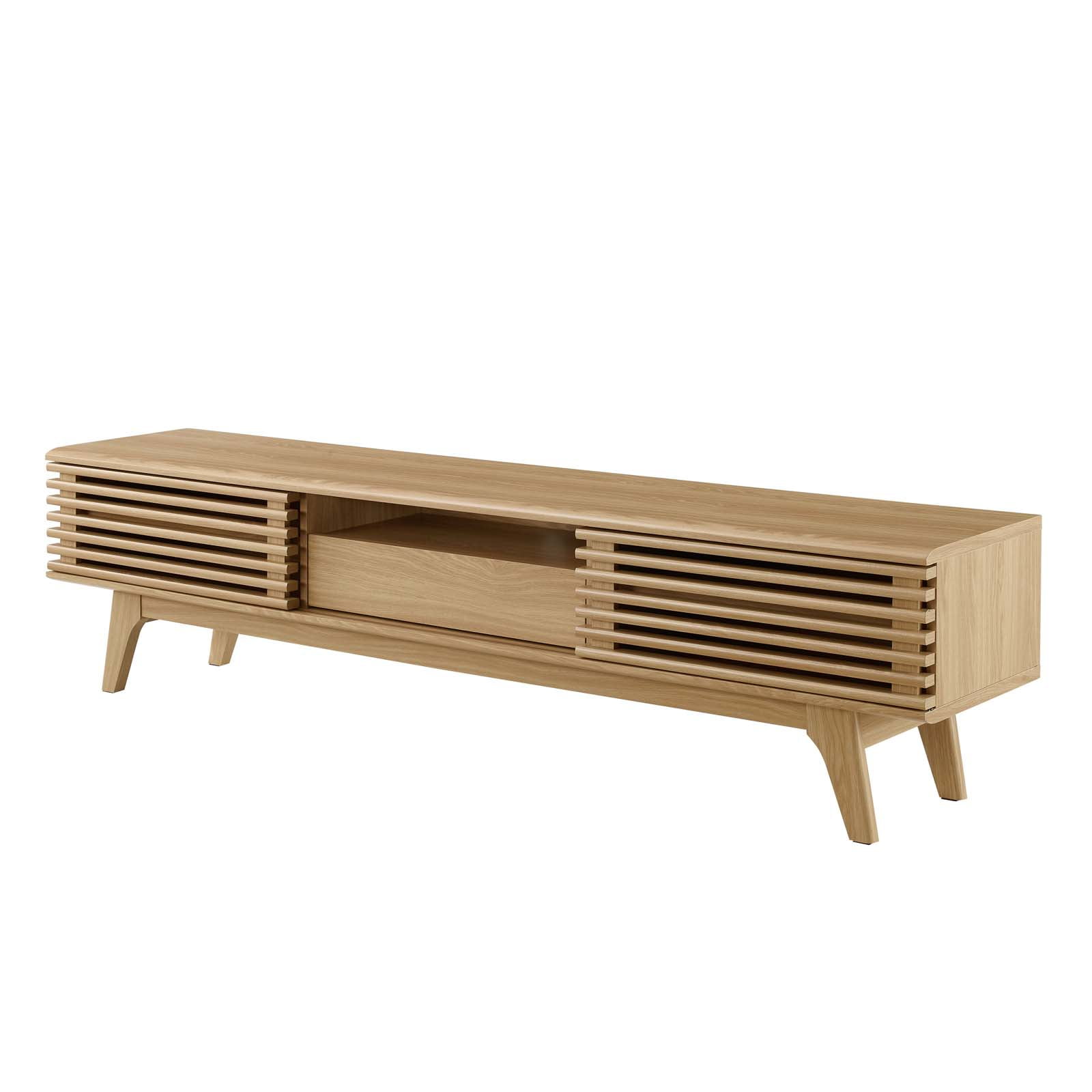 Media TV Stand Console Table, Wood, Brown Oak, Modern Contemporary ...