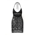 Black Halter Neck Sleeveless Sequin Bodycon Mini Dress With Hollow Out ...