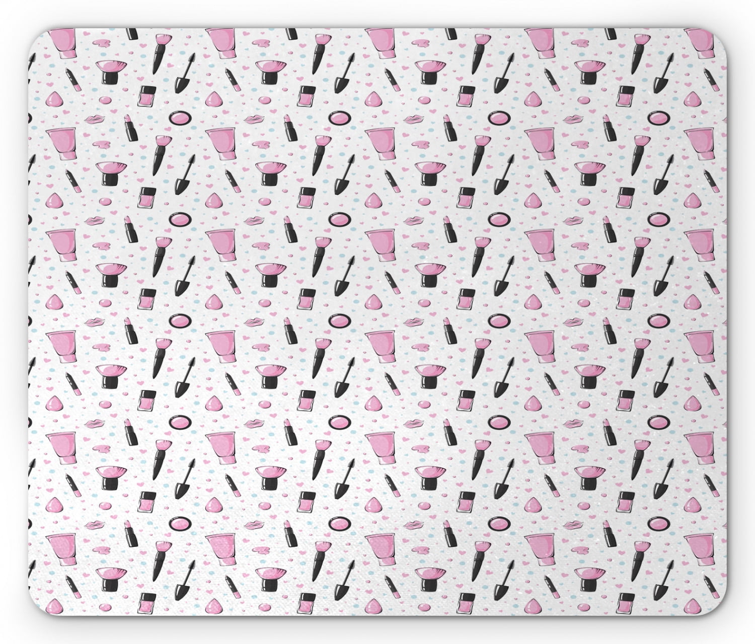Blue and Pink Mouse Pad, Feminine Pattern with Makeup Supplies Brush ...