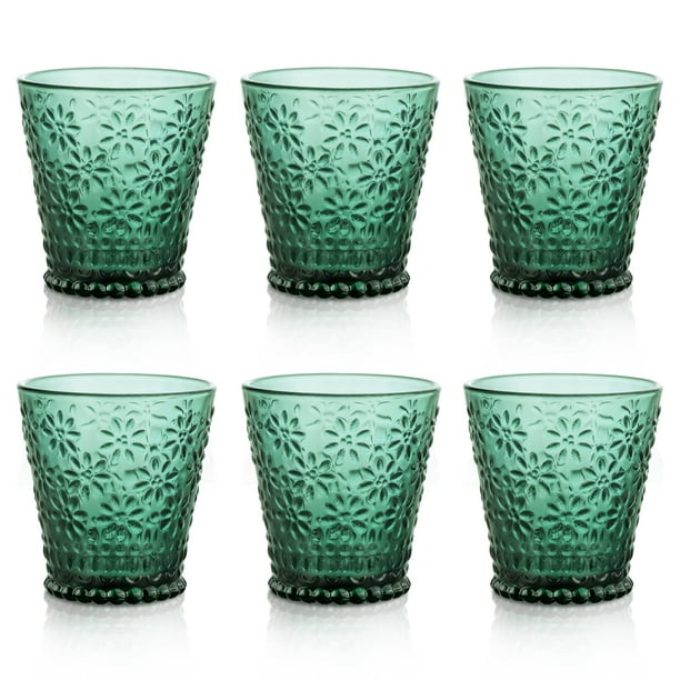 Drinking glasses colorful glass - set of green water glasses with daisy ...