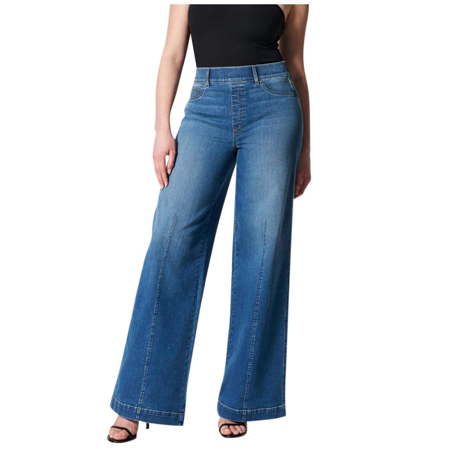 New Wide Leg Jeans For Women Seamed Front Wide Leg Jeans Solid Color ...