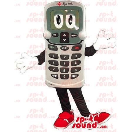 White Standard Cellphone SPOTSOUND Mascot With A Face And Logo ...