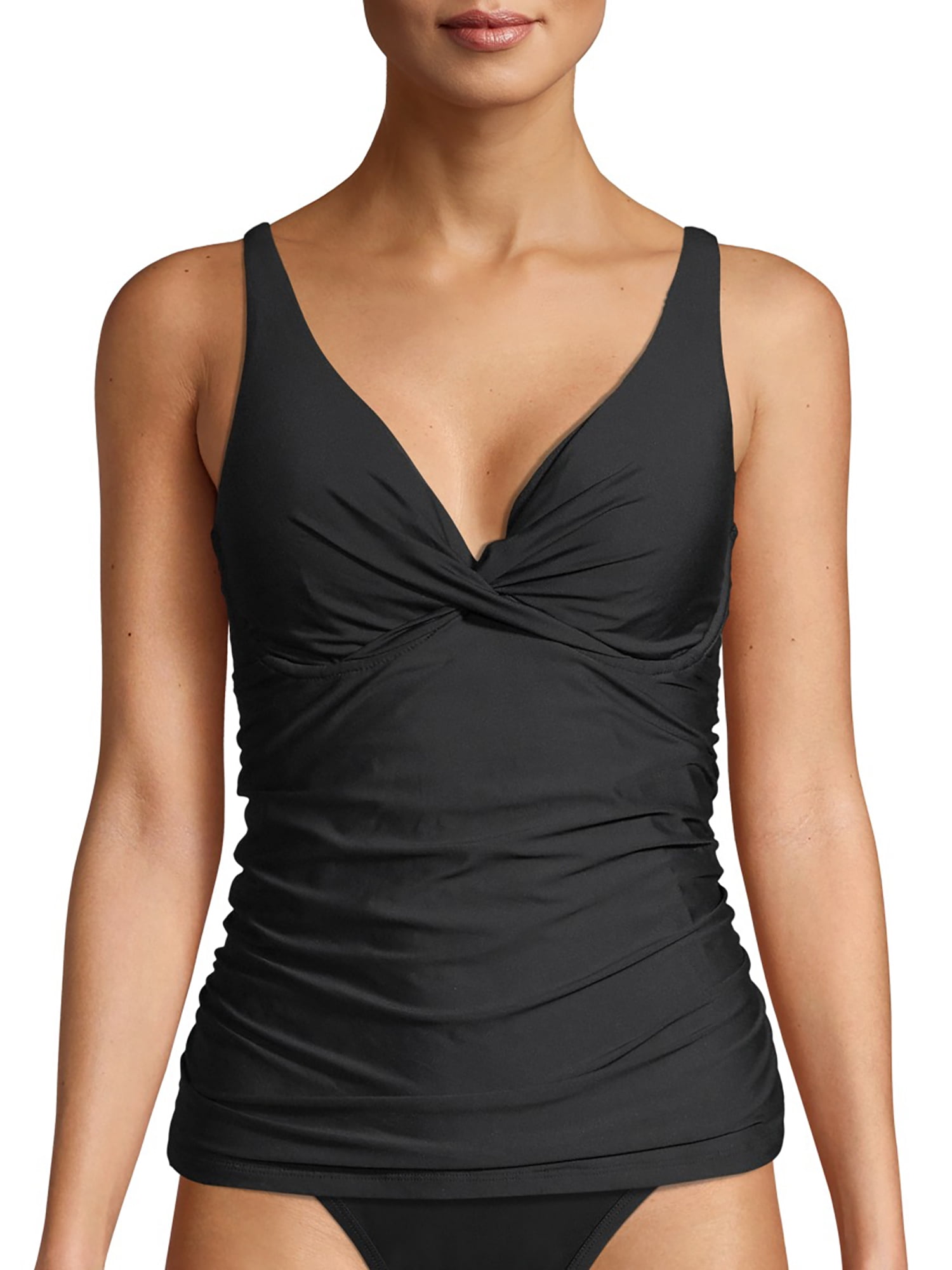 Time And Tru Womens Twist Front Solid Tankini Swimsuit Top