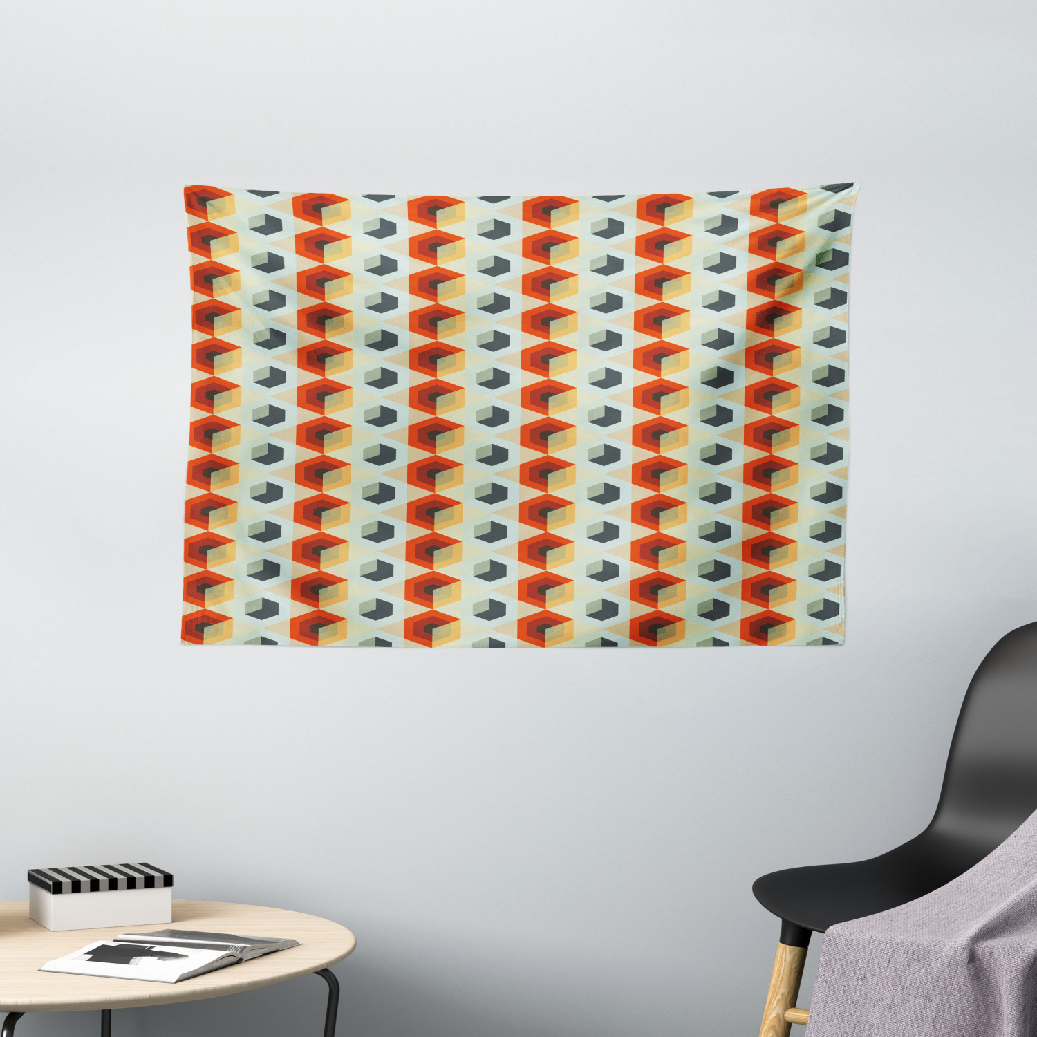 Geometric Tapestry Hexagonal Comb Pattern Abstract Rhombus Borders Modern Artistic Wall