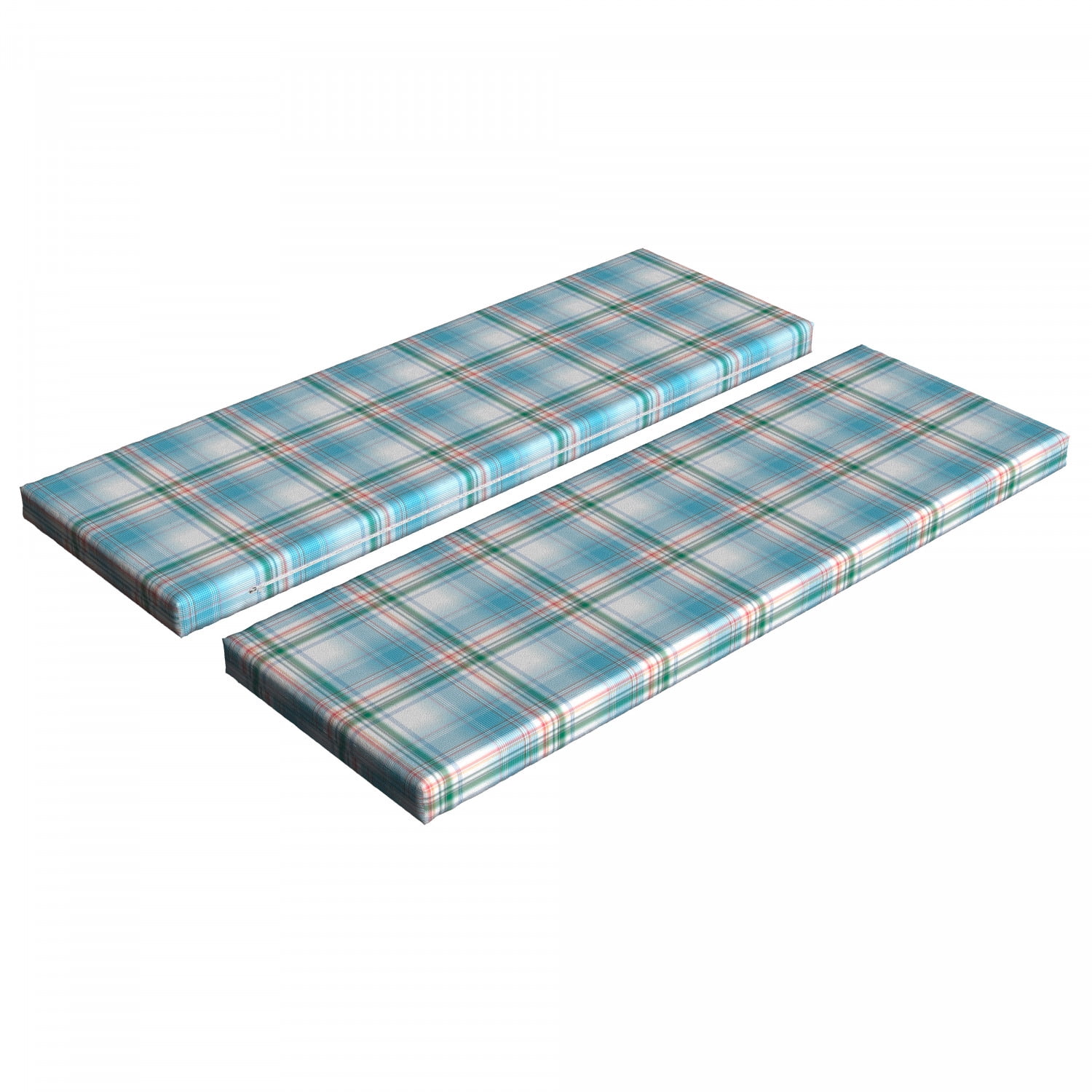 Checkered Bench Cushion Set of 2, Pastel White Blue Checkered Pattern ...