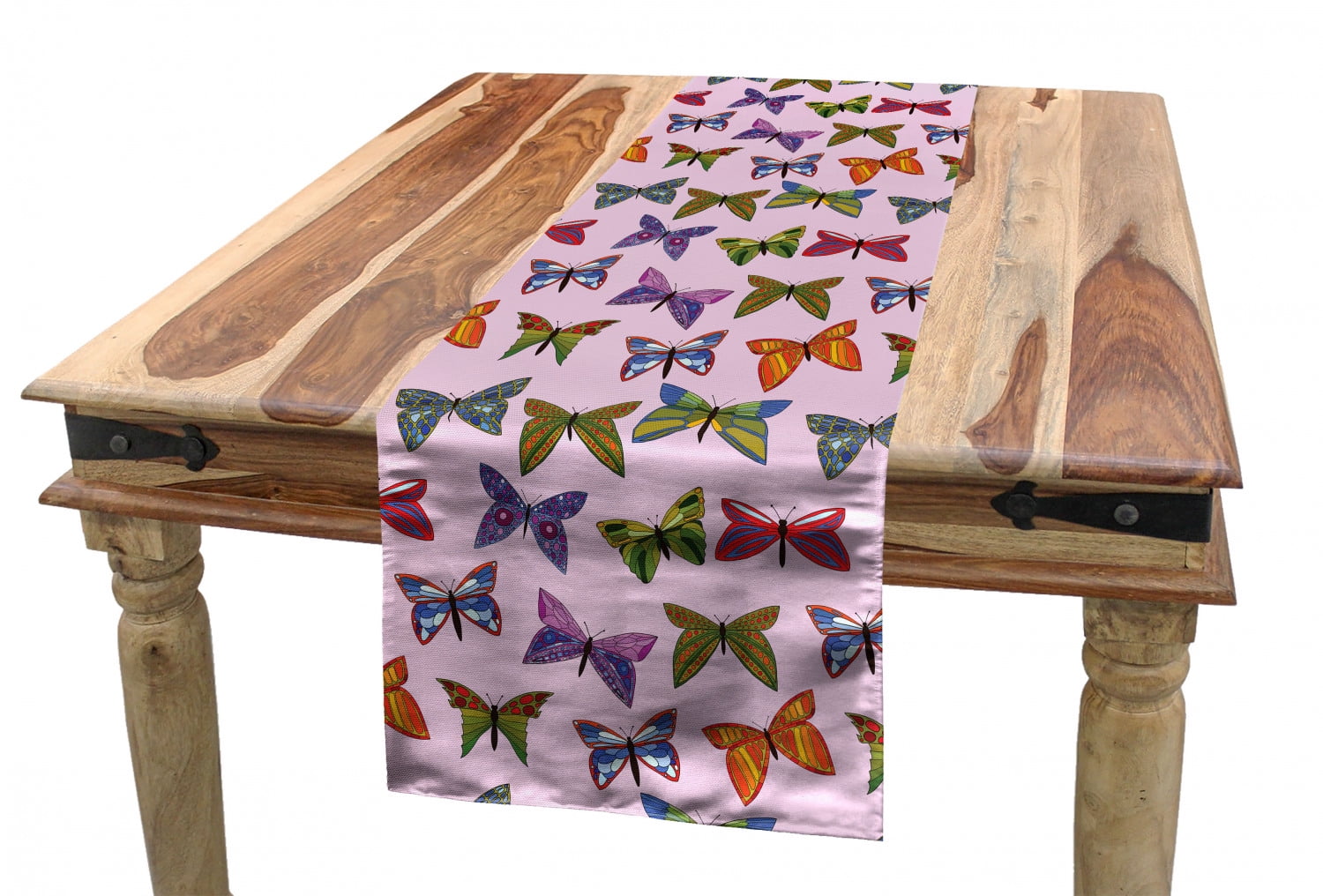 Colorful Table Runner, Doodle Style Butterflies Summer Spring Natural ...