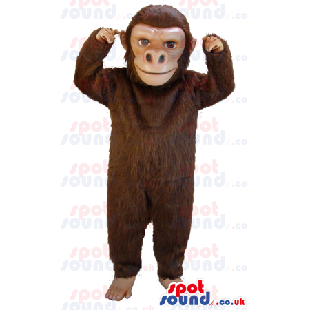Brown Monkey Animal Plain SPOTSOUND Mascot With Realistic Hands And ...