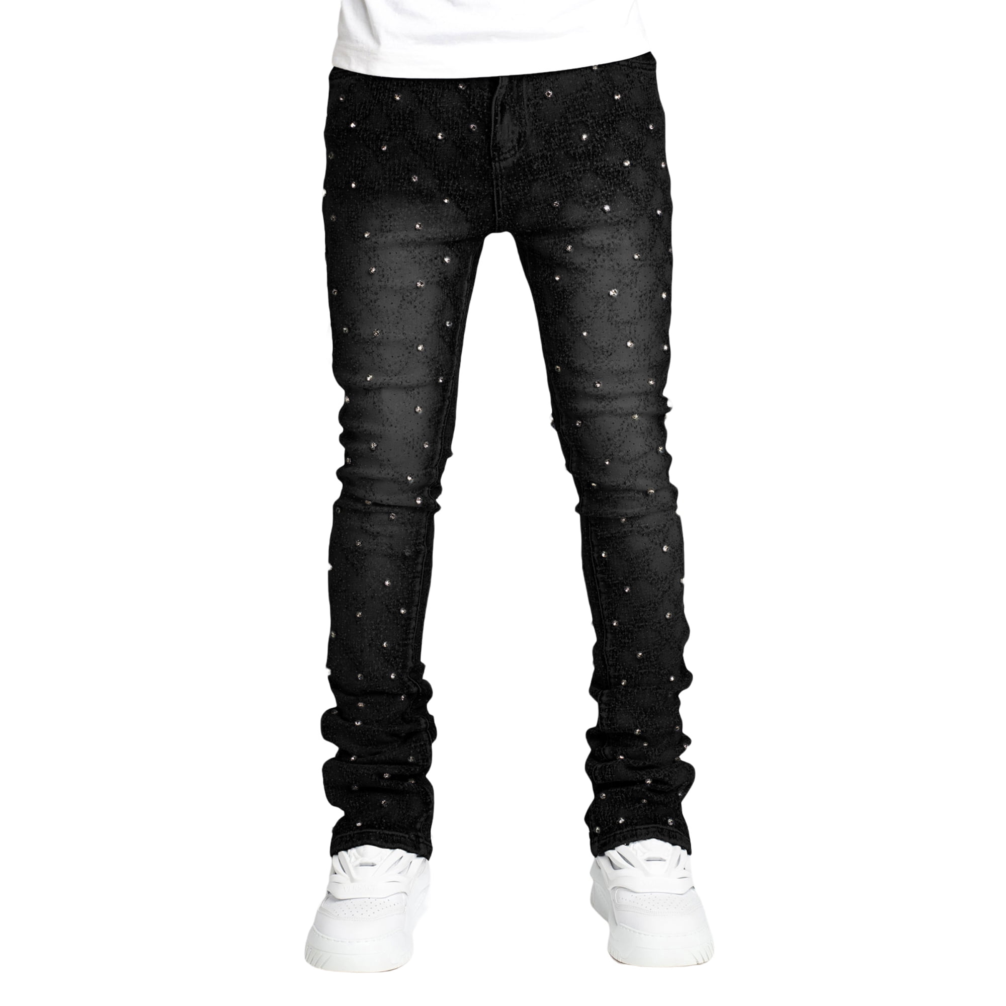 Click here for Gupgi Jeans For Men Skinny Rhinestone Denim Pants... prices