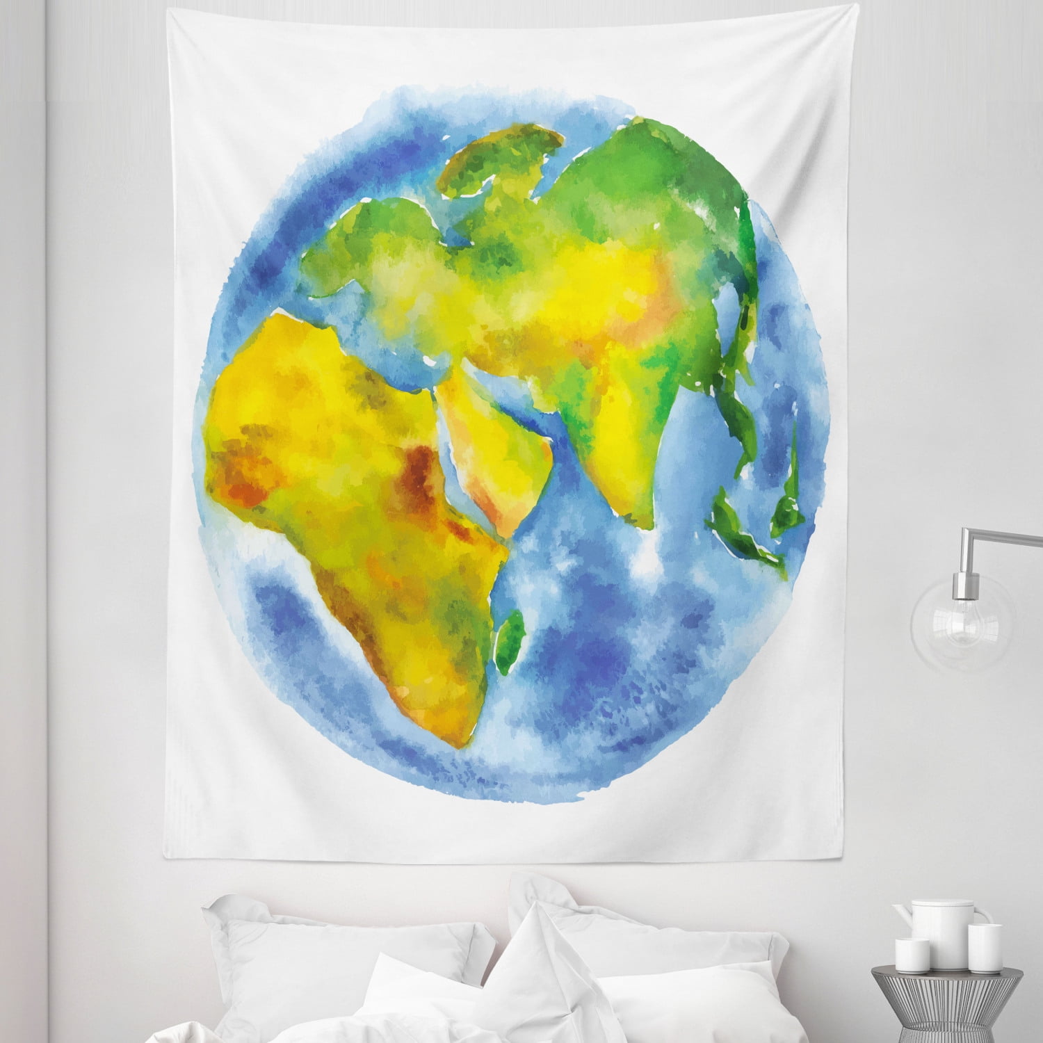Earth Tapestry, Globe of Earth Painted in Watercolors Cartography ...