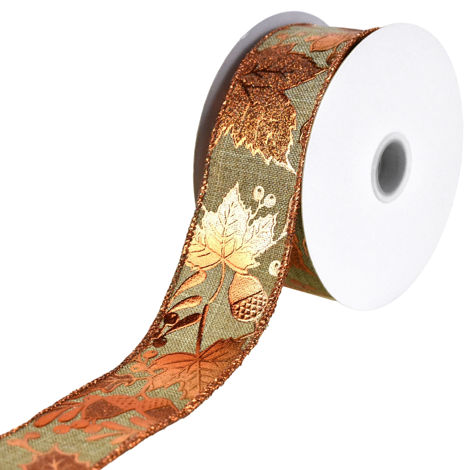 Homeford Embossed Autumn Leaves Faux Linen Wired Ribbon, 1-1/2-inch, 10 ...