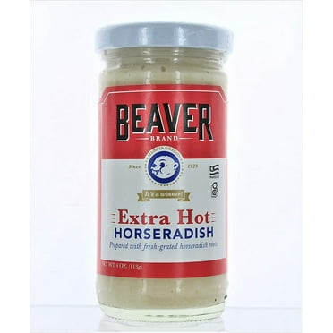 Beaver Extra Hot Horseradish 4 oz Jar Spicy Condiments Made with Fresh ...