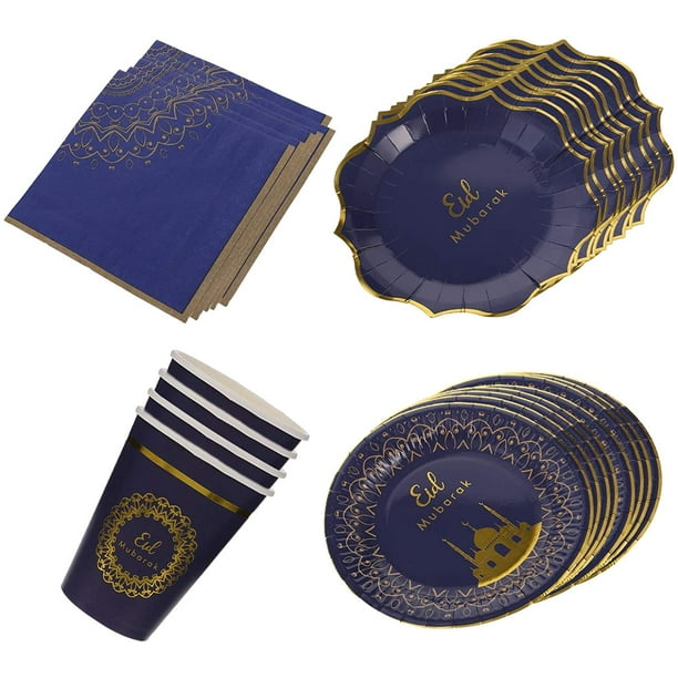 HTOOQ 1 Set of Eid Festival Theme Party Disposable Dessert Plates Cups ...