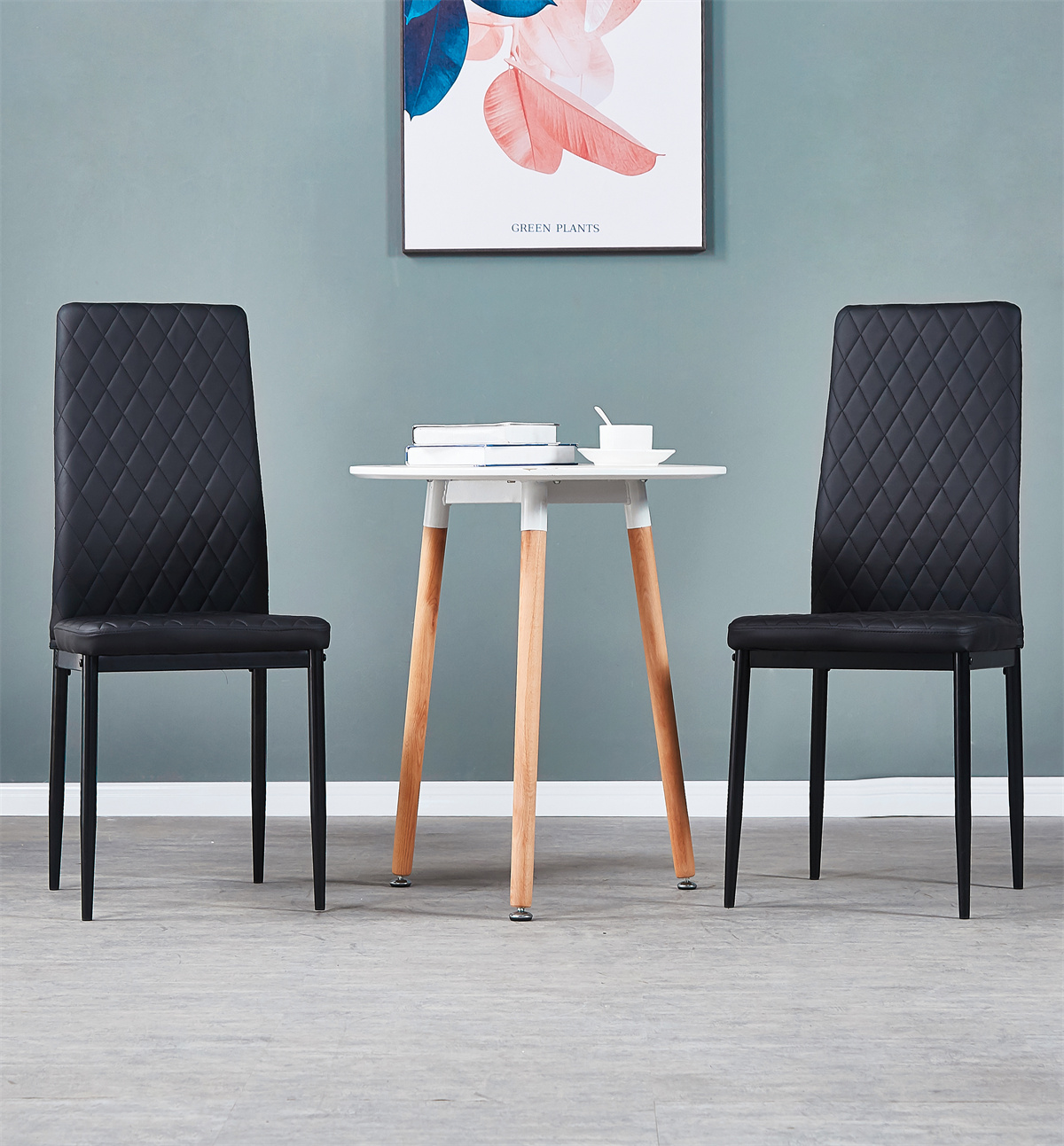 Black Modern Minimalist Dining Chair Fireproof Leather Sprayed Metal ...