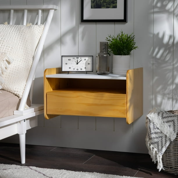 Manor Park Modern Wall Mounted Solid Wood Nightstand, Light Oak ...