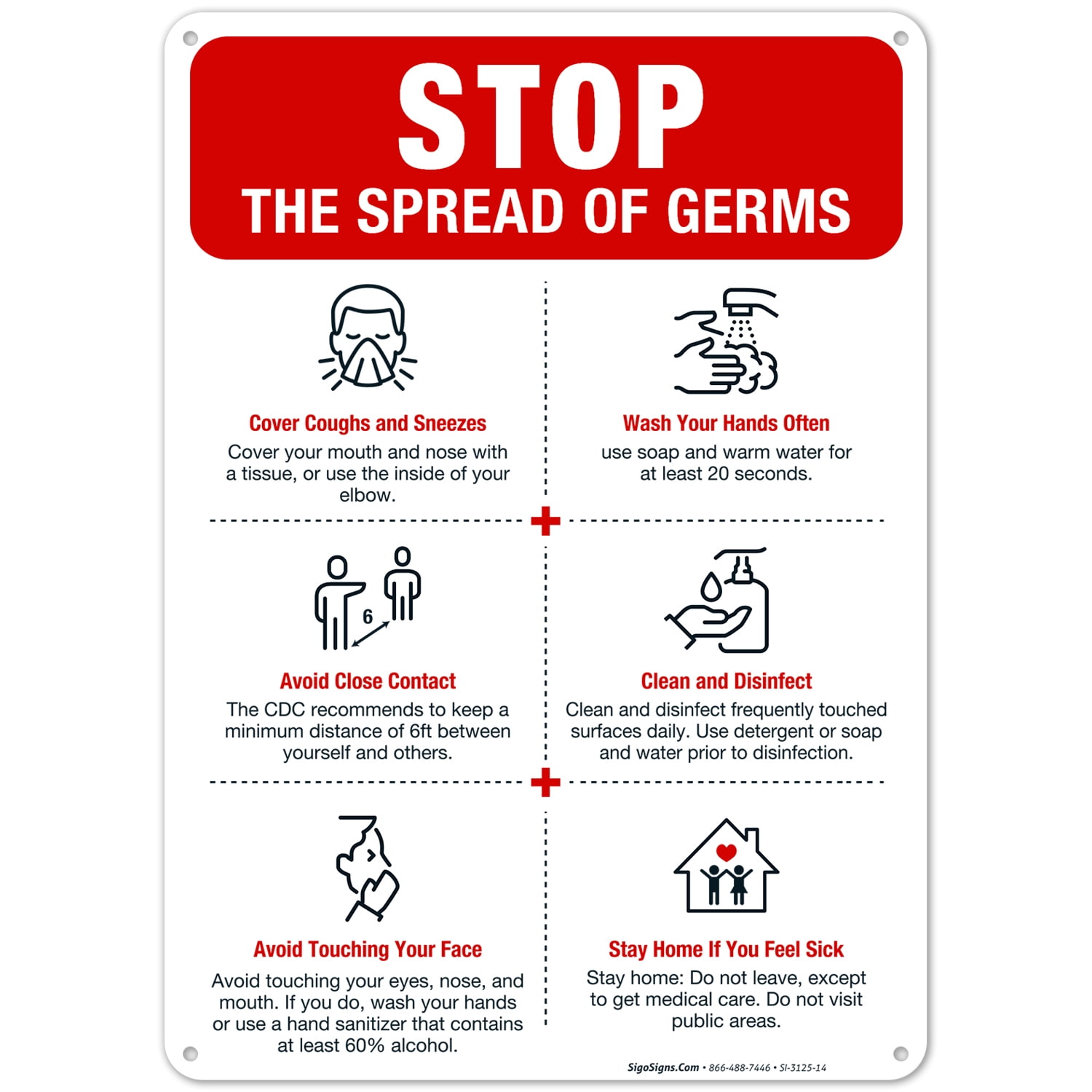 Stop The Spread Of Germs Sign, 10x14 Aluminum - Walmart.com