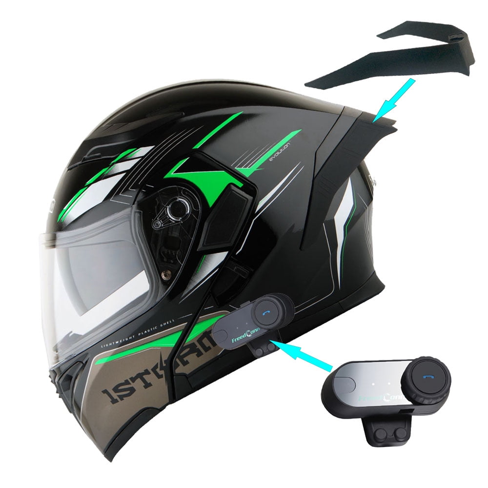 1Storm Motorcycle Modular Full Face Flip up Dual Visor Helmet + Spoiler ...