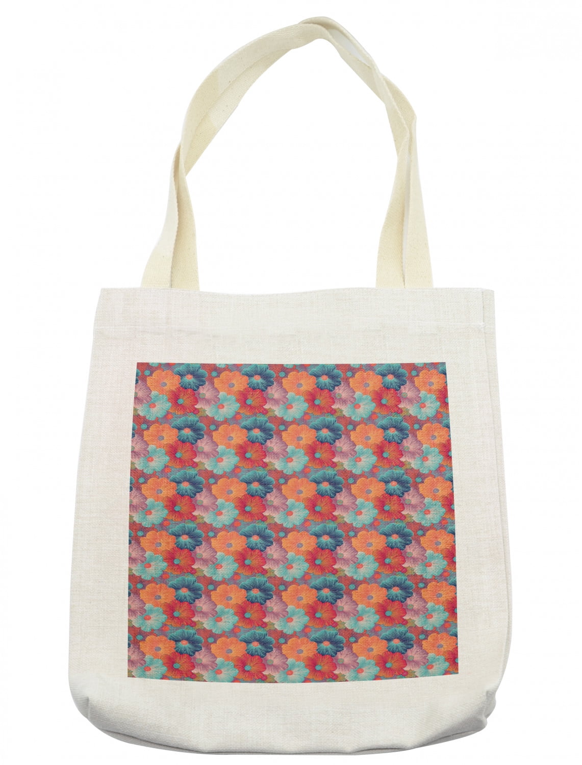 Floral Tote Bag, Repeating Pattern Overlapped Flower Petals in Various ...