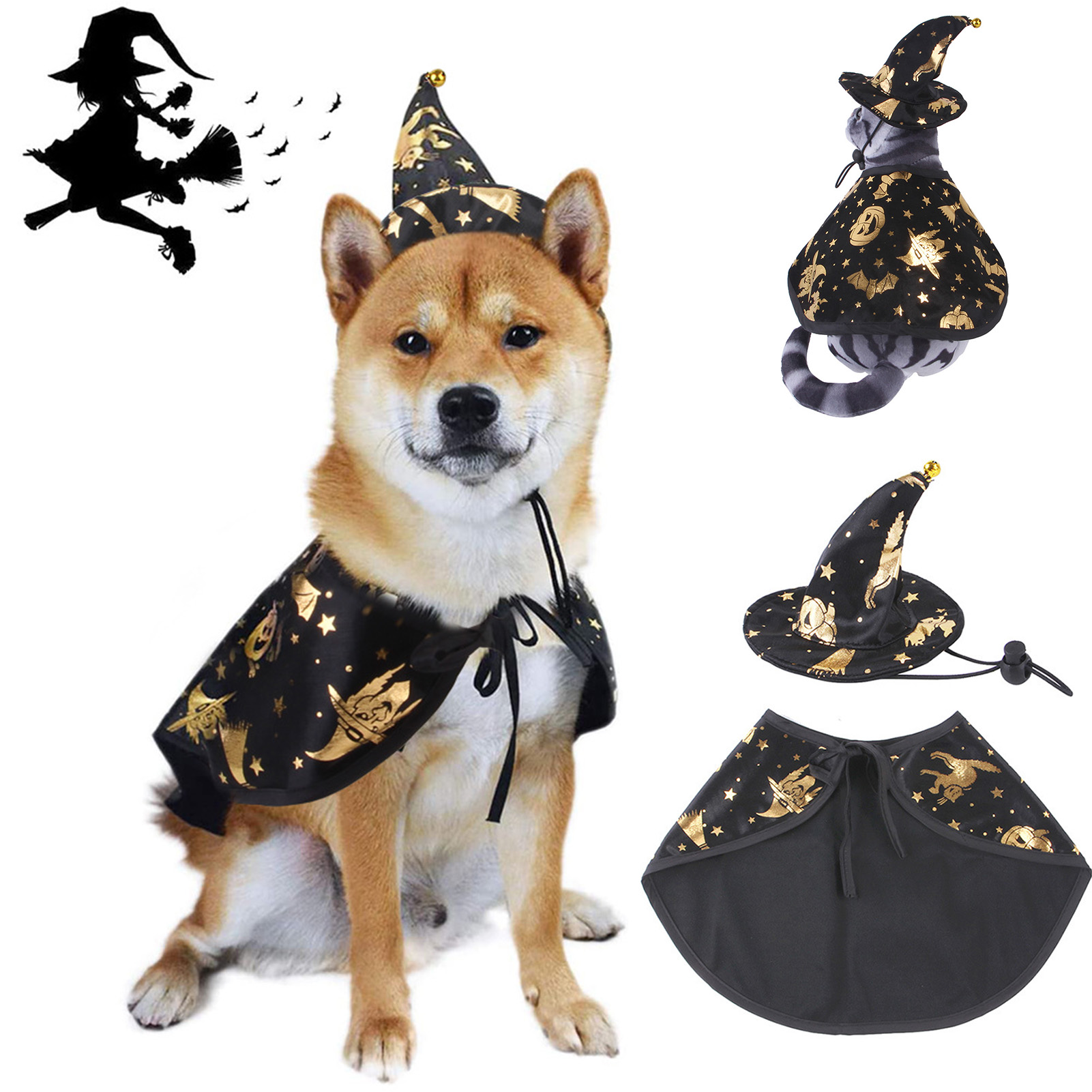 Travelwant Halloween Pet Costume Cat Wizard Costume Funny Wizard Cat ...