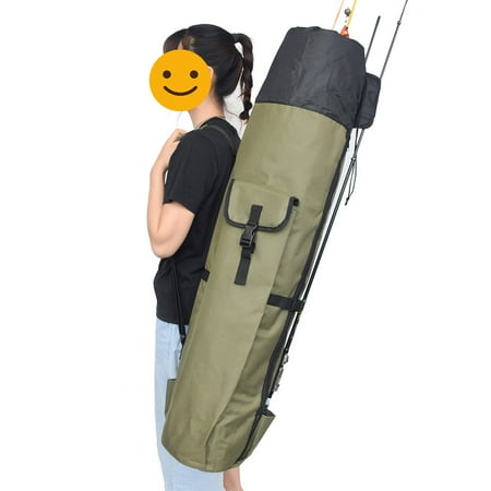 Large Capacity Practical Canvas Fishing Rod & Reel Organizer Bag Travel Carry Case Bag Holds 5 ...