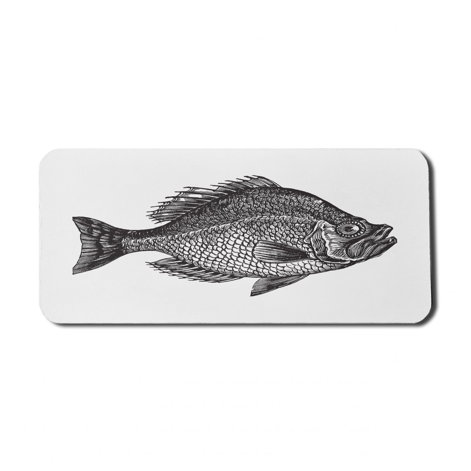 Fish Computer Mouse Pad, Vintage Design Rock Bass Fish Hand Drawn in ...