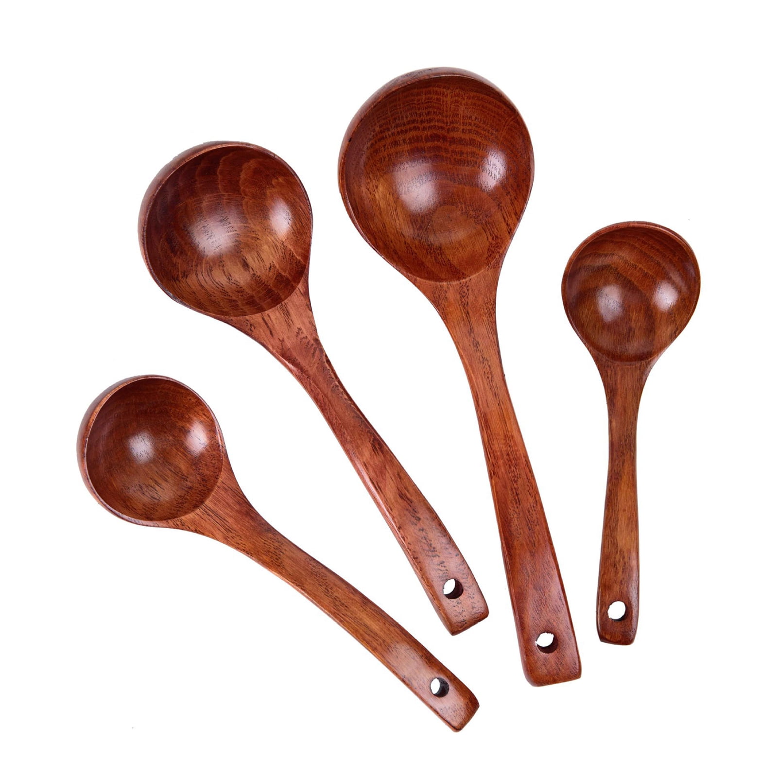 Shenmeida 4PCS Wooden Serving Spoons Ladle Large Wood Soup Ladle ...