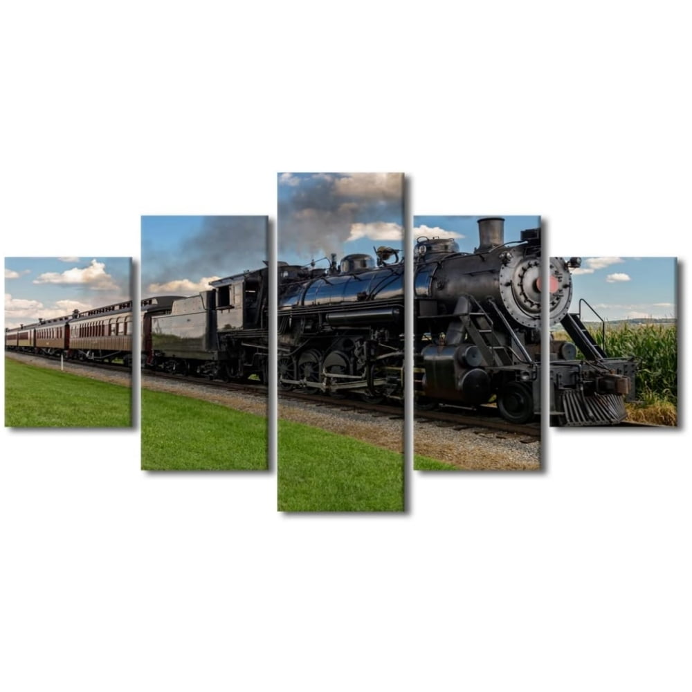 TISHIRON 5PCS Framed Steam TrainTheme Canvas Wall Art Set,60"x32" Steam ...