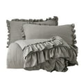 LadyAnn Gray Ruffled Comforter Set King, Farmhouse Shabby Fringe Chic ...