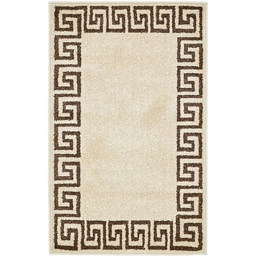 Contemporary Black Bordered Greek Key Area Rug - Actual 1' 7" x 2' 9 ...