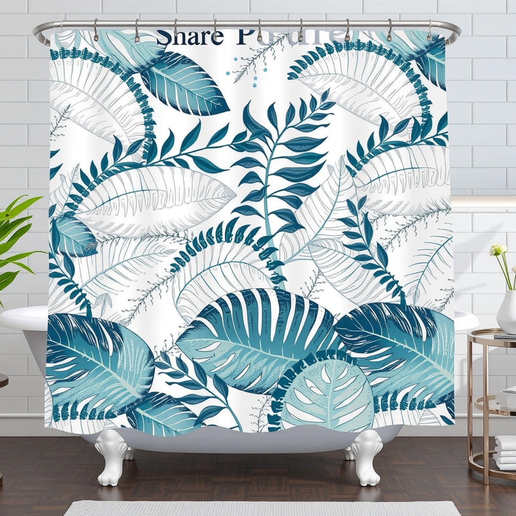 Click here for Qinc Tropical Leaf Shower Curtain Teal Pattern On... prices
