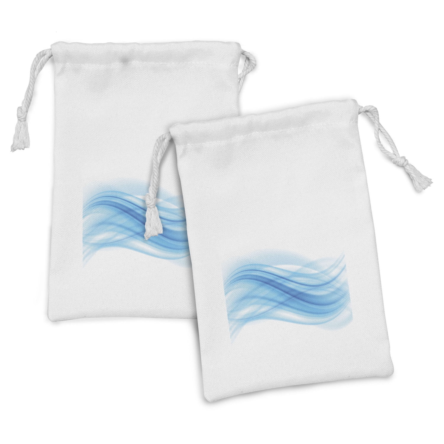Blue Fabric Pouch Set of 2, Smooth Wavy Lines Stream Flow Abstract Bend ...