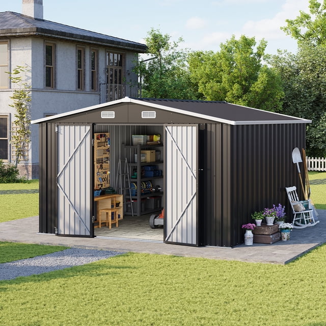 Clouddwell 10 x 12FT Shed Outdoor Storage Shed with Double Hinged Large ...
